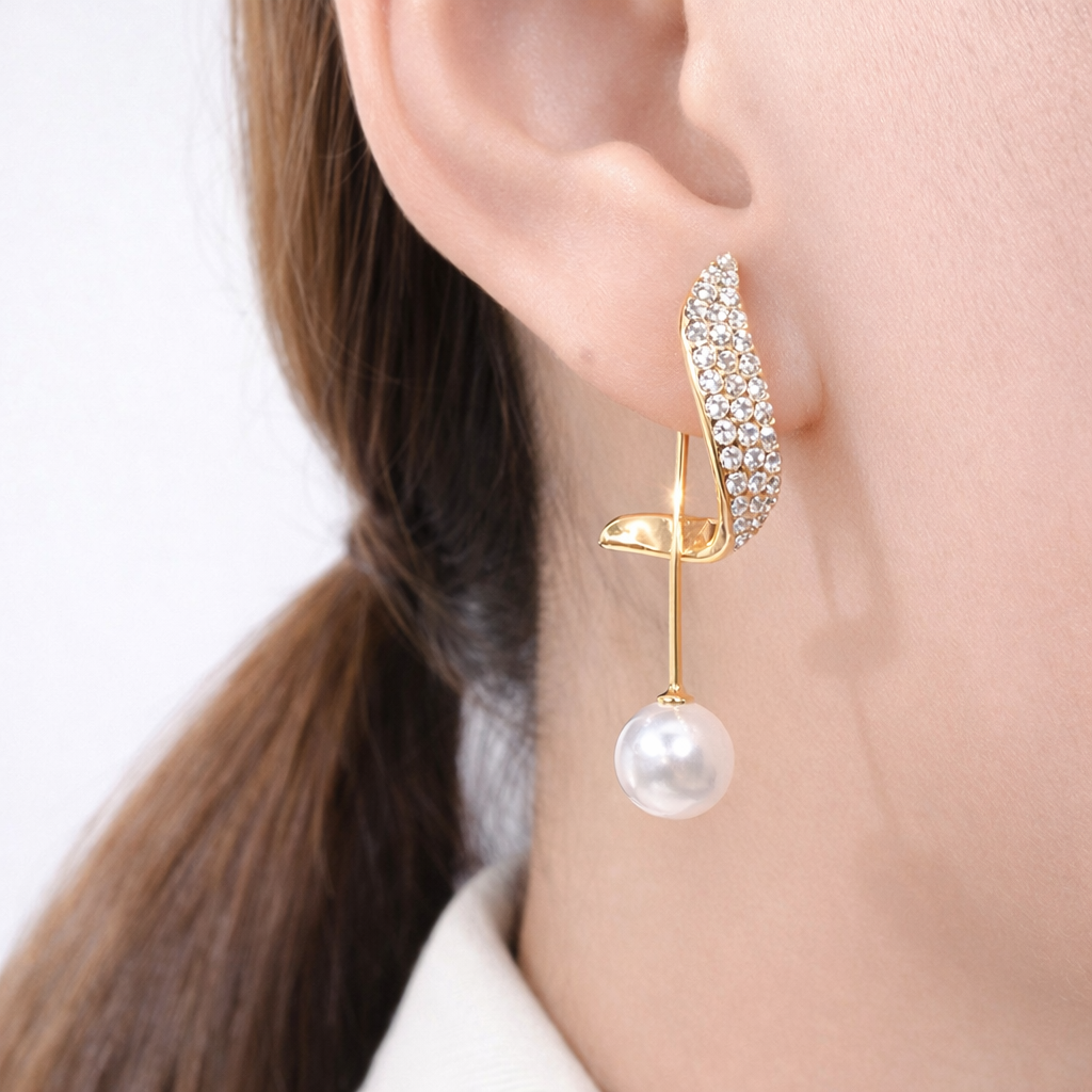 Серьги пусеты, с подвесками, жемчуг имитация