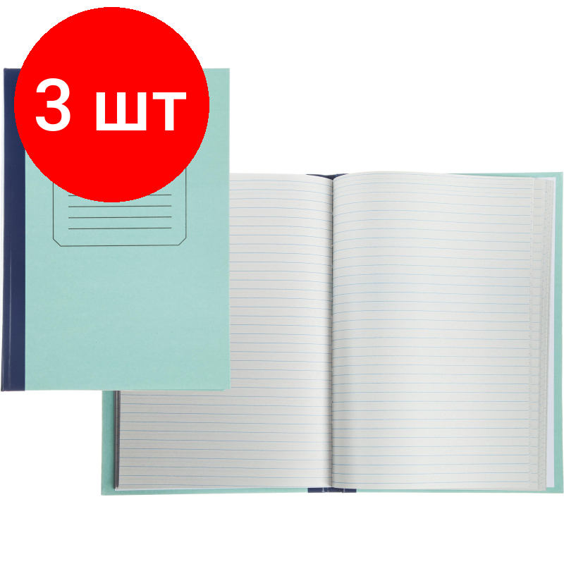 Комплект 3 штук, Книга учета амбарная в линейку 96л. обл. плотн. картон г/б