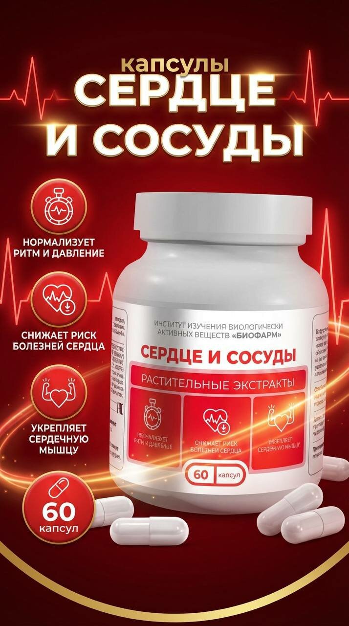 Экстракт "Институт изучения БАВ "Биофарм" Для сердца и сосудов, от холестерина, 60 шт