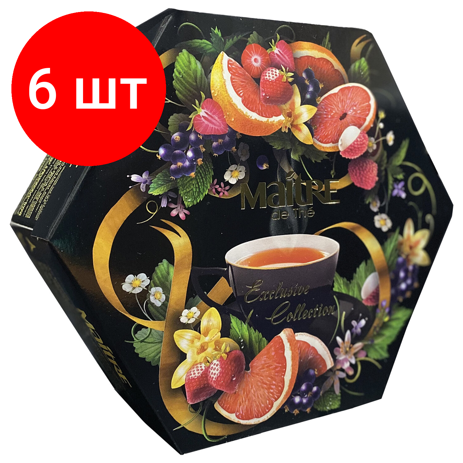 Комплект 6 шт, Чай MAITRE (Мэтр) "de The Exclusive Collection", набор, 12 видов, 60 пакетиков в конвертах по 2 г, бак301