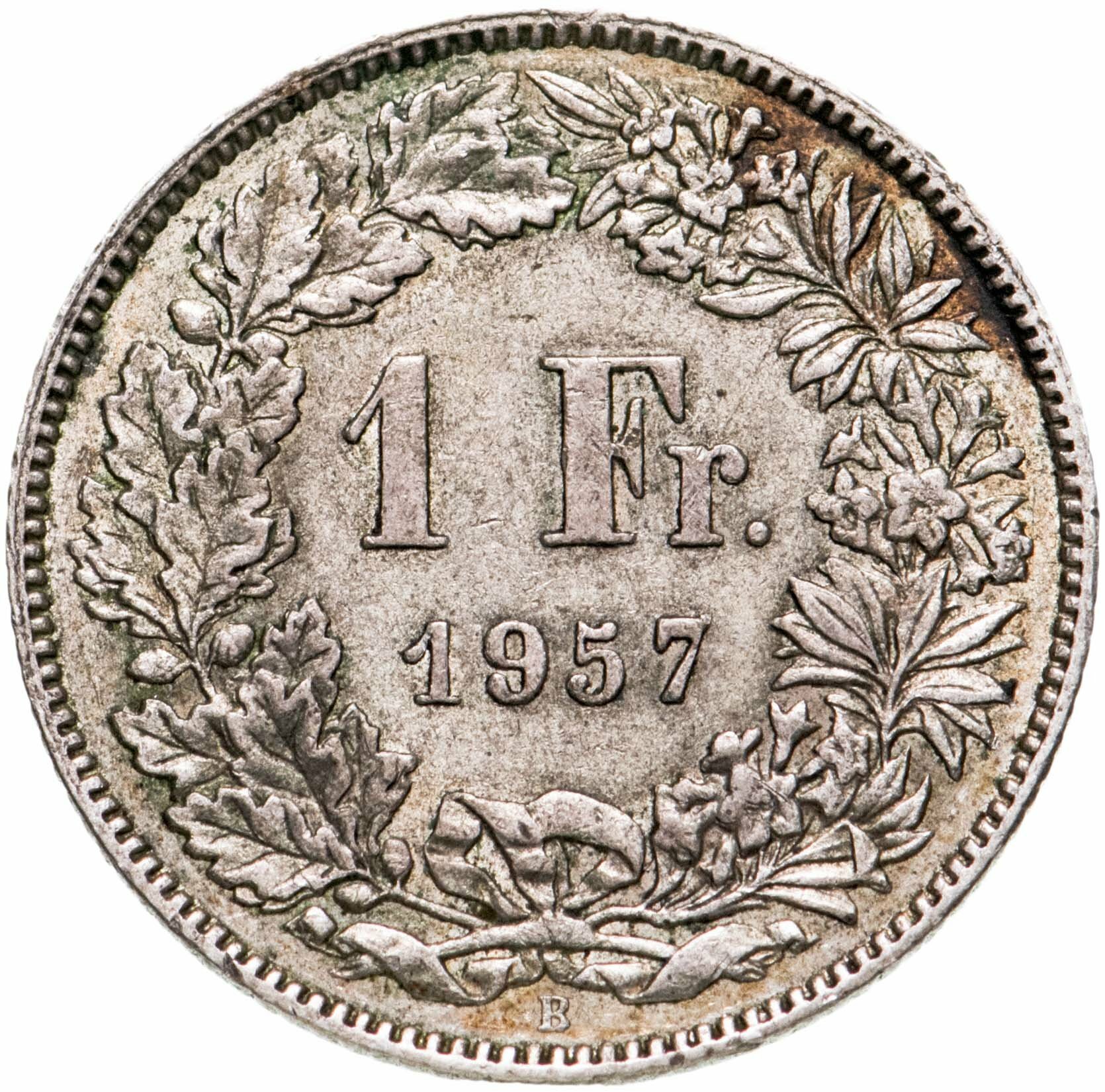 Швейцария 1 франк franc 1957, Серебро 835, в сохранности XF