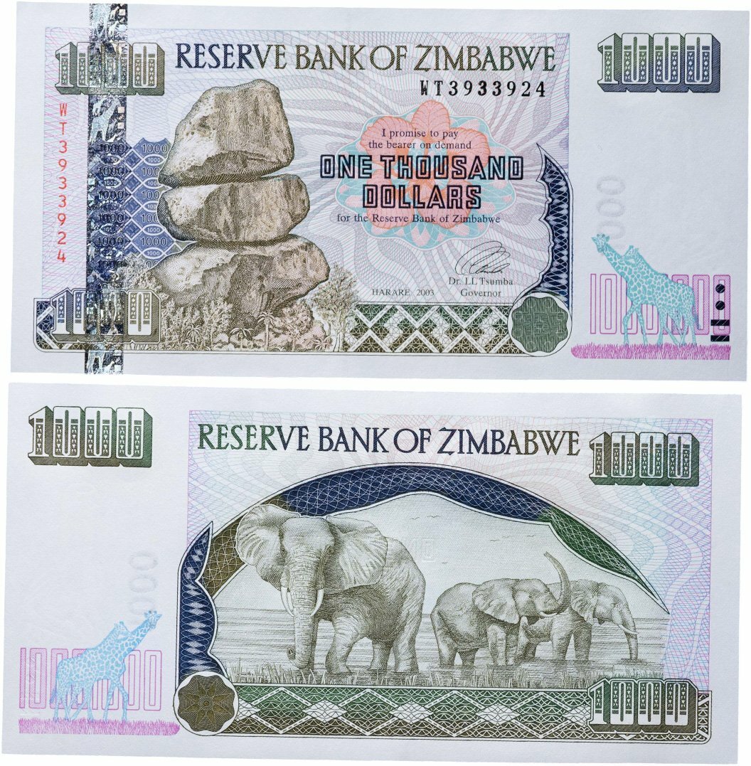 Зимбабве 1000 долларов 2003 пресс