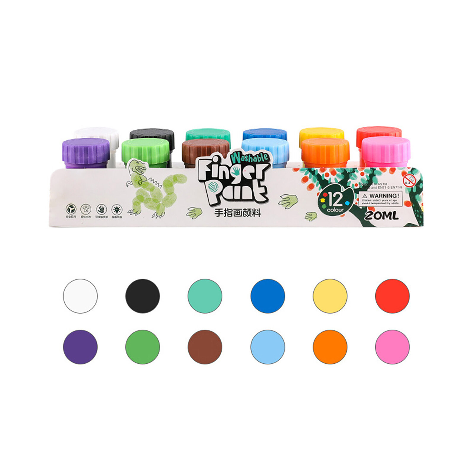 Набор пальчиковых красок из 12 ярких цветов, 20 мл для детей. Моющиеся краски с 1 кистью. Безопасные и обучающие товары для творчества. Подарочные проекты для малышей. Раннее обучение.