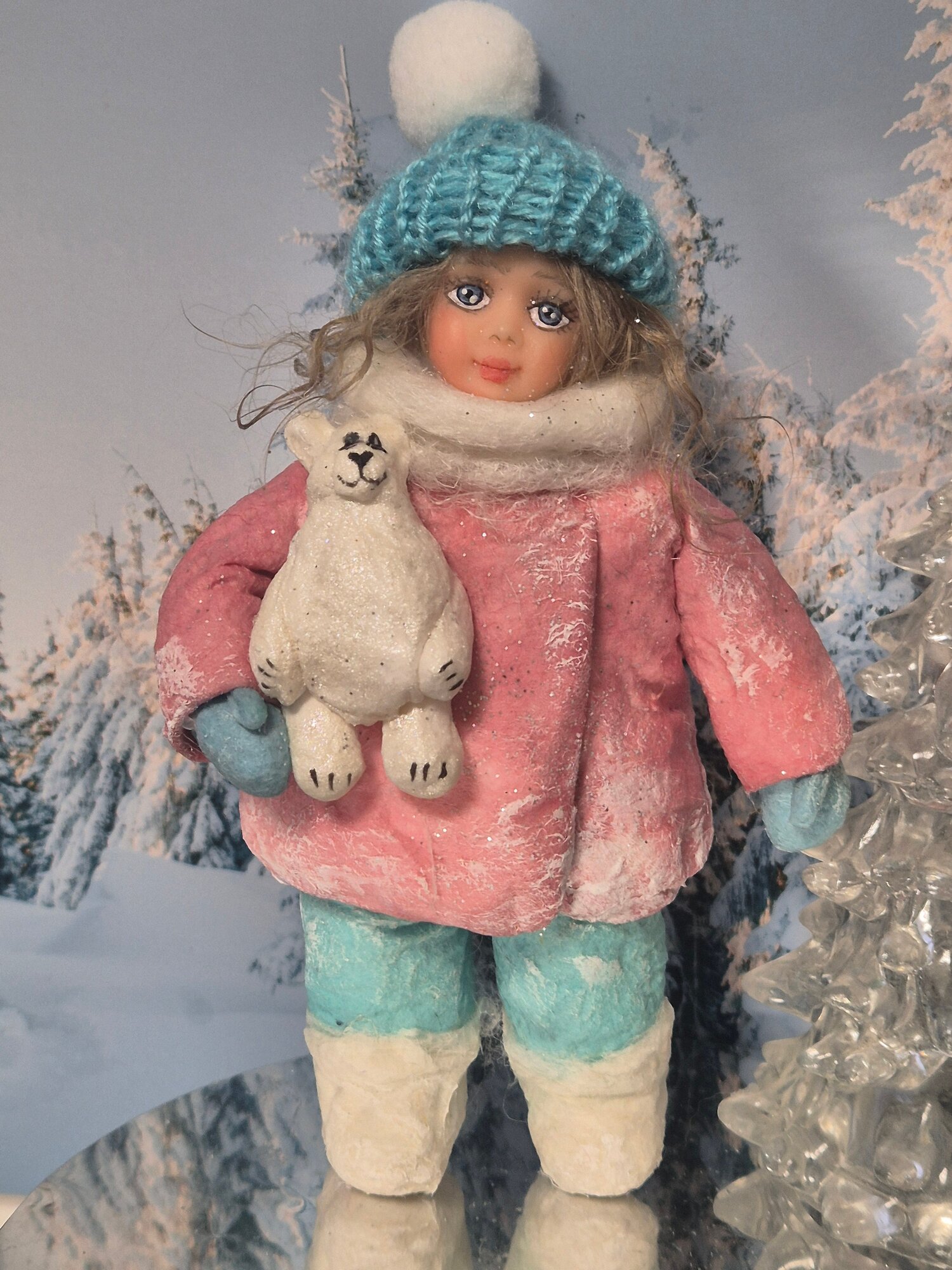 Ёлочная игрушка Affavatta, "Девочка с мишкой", 12см, ручная роспись