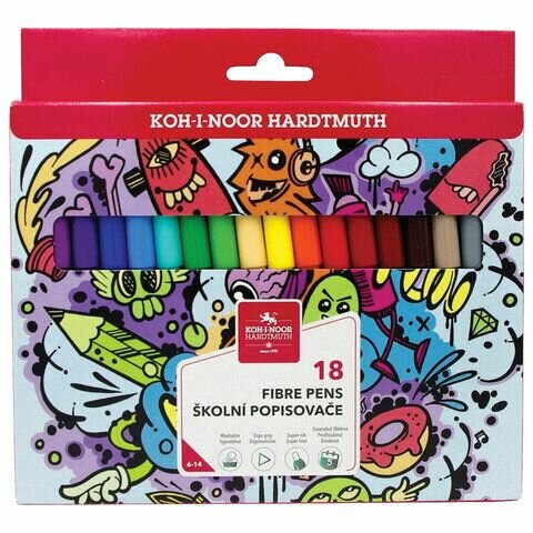 2 шт. Фломастеры KOH-I-NOOR "TEENAGE" 1002, 18 цветов, смываемые, картонная упаковка, европодвес, 771002AH23KS