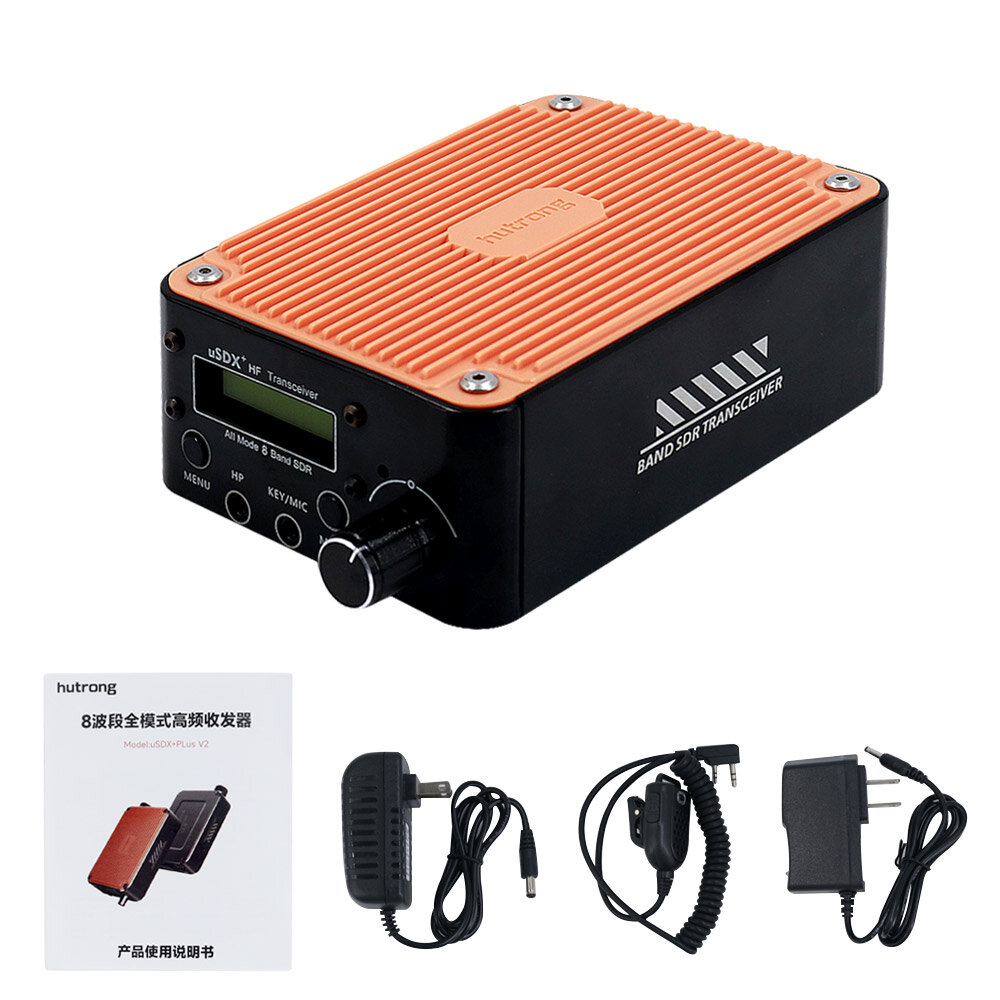 8-Band Full-Mode High-Frequency Transceiver USDR USDX+Plus V2 8-Band SDR Full-Mode HF SSB QRP Transceiver Upgrade Edition EU plug, Aluminium alloy, 12.6V/1A, 100-240V 50Hz/60Hz, 3-5W, Built-in Battery 4000mAh, 126x89x48mm, 32x21x6cm, 1140g