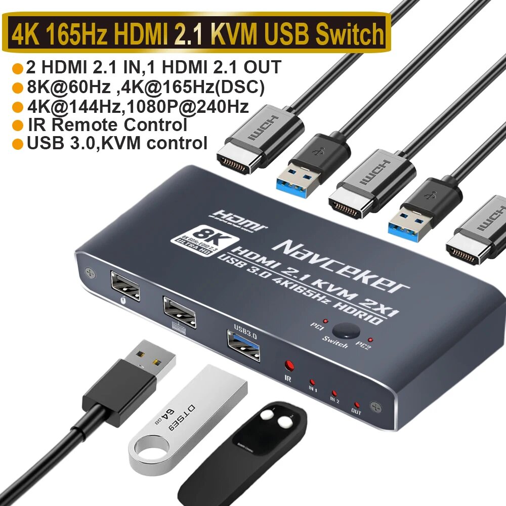 HDMI 2.1 KVM-переключатель Ugreen 2X1 4K 60 Гц 8K 60 Гц 2 шт. ZY-AK2-1-8K