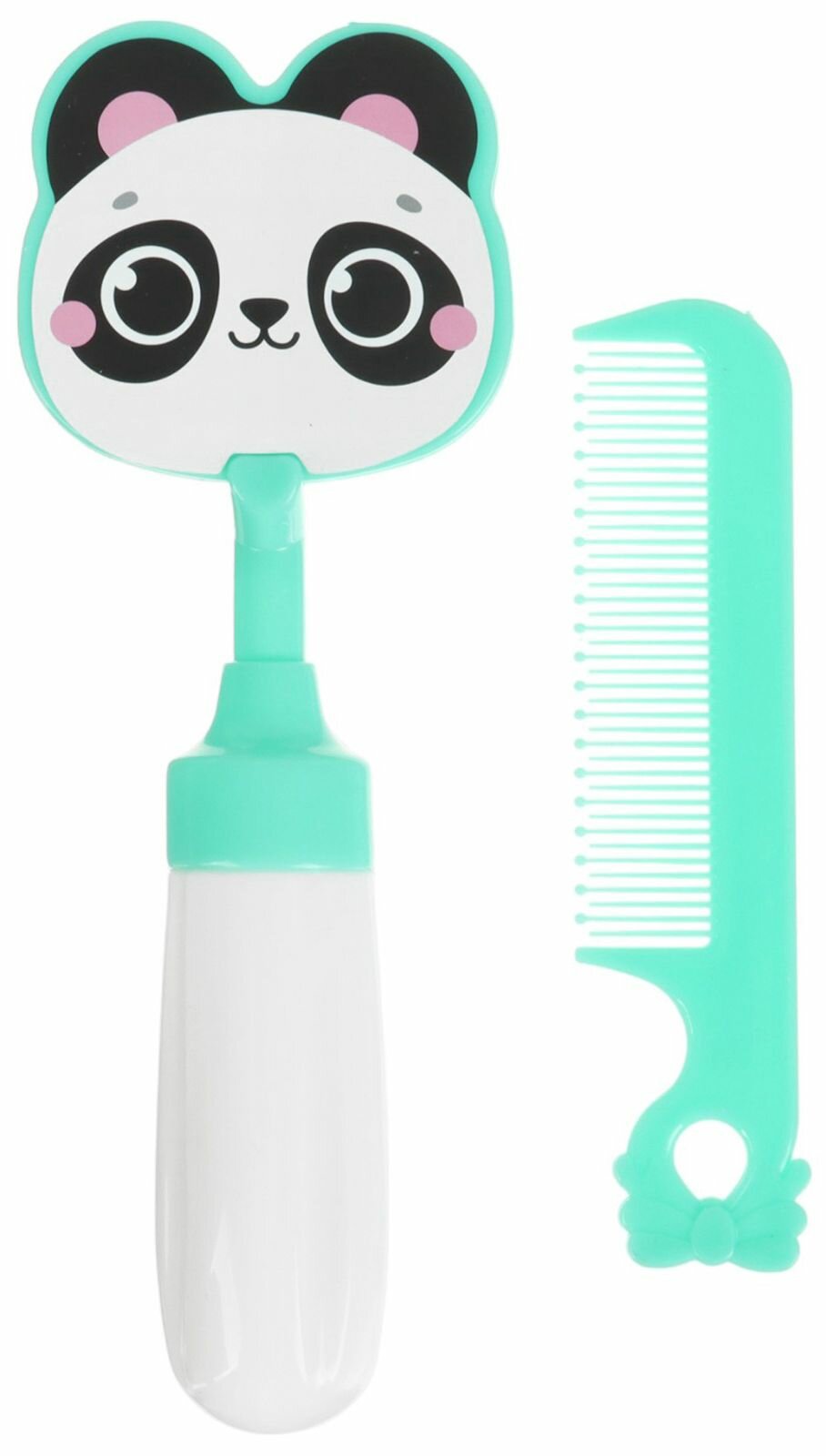 Набор детских расчесок "Панда" из 2 штук для волос, детская массажная щётка с погремушкой и расческа-гребешок для новорожденных и малышей