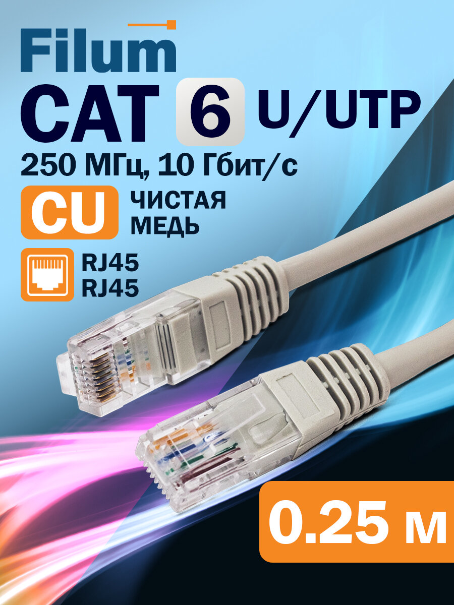 Кабель патч-корд Filum FL-U6-C-LSZH-0.25M U/UTP 6кат. 0.25м Медь LSZH Серый