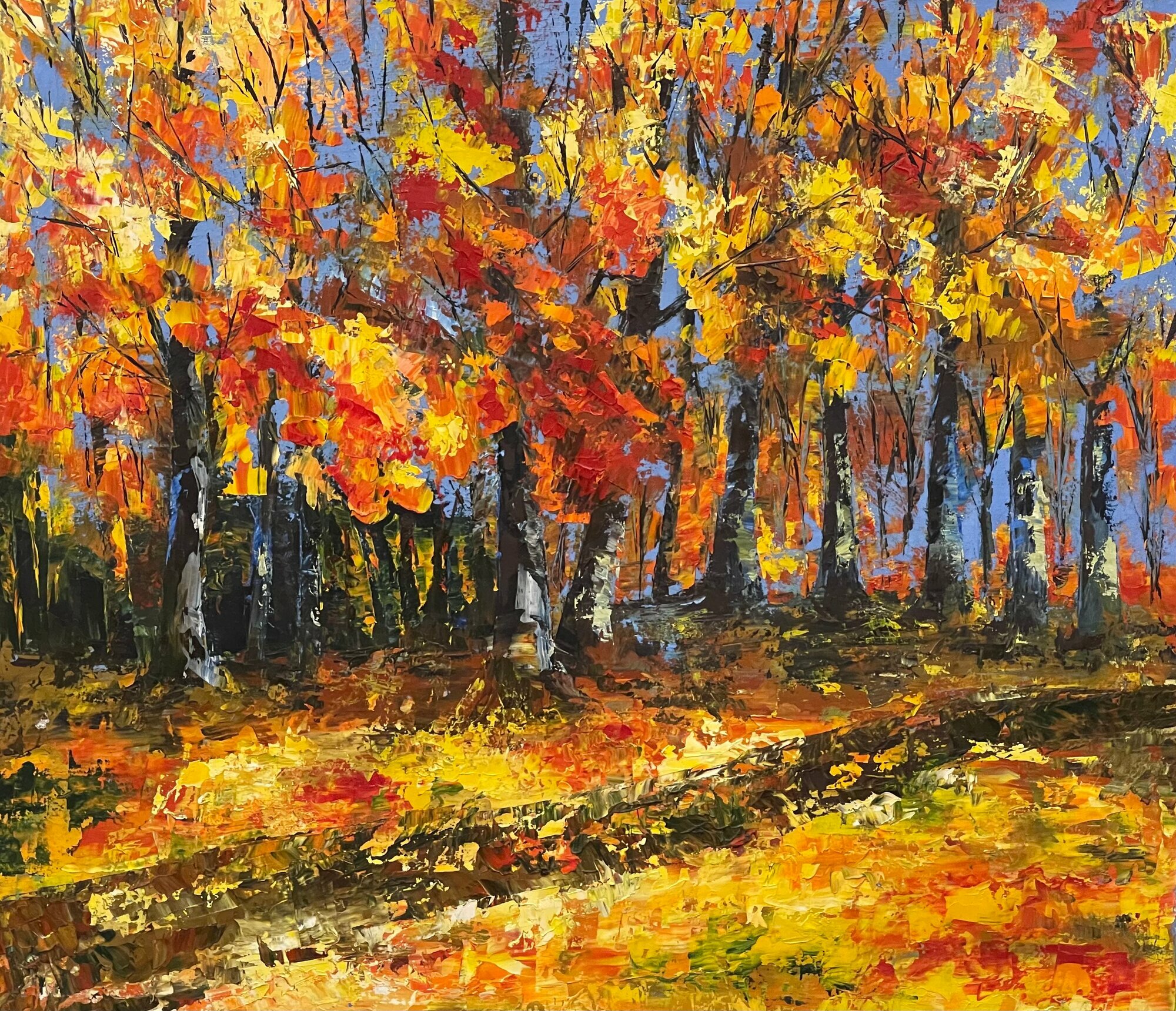 Картина маслом " Тихие беседы в золотой тишине", пастозная живопись мастихином, холст на подрамнике 70*80 см