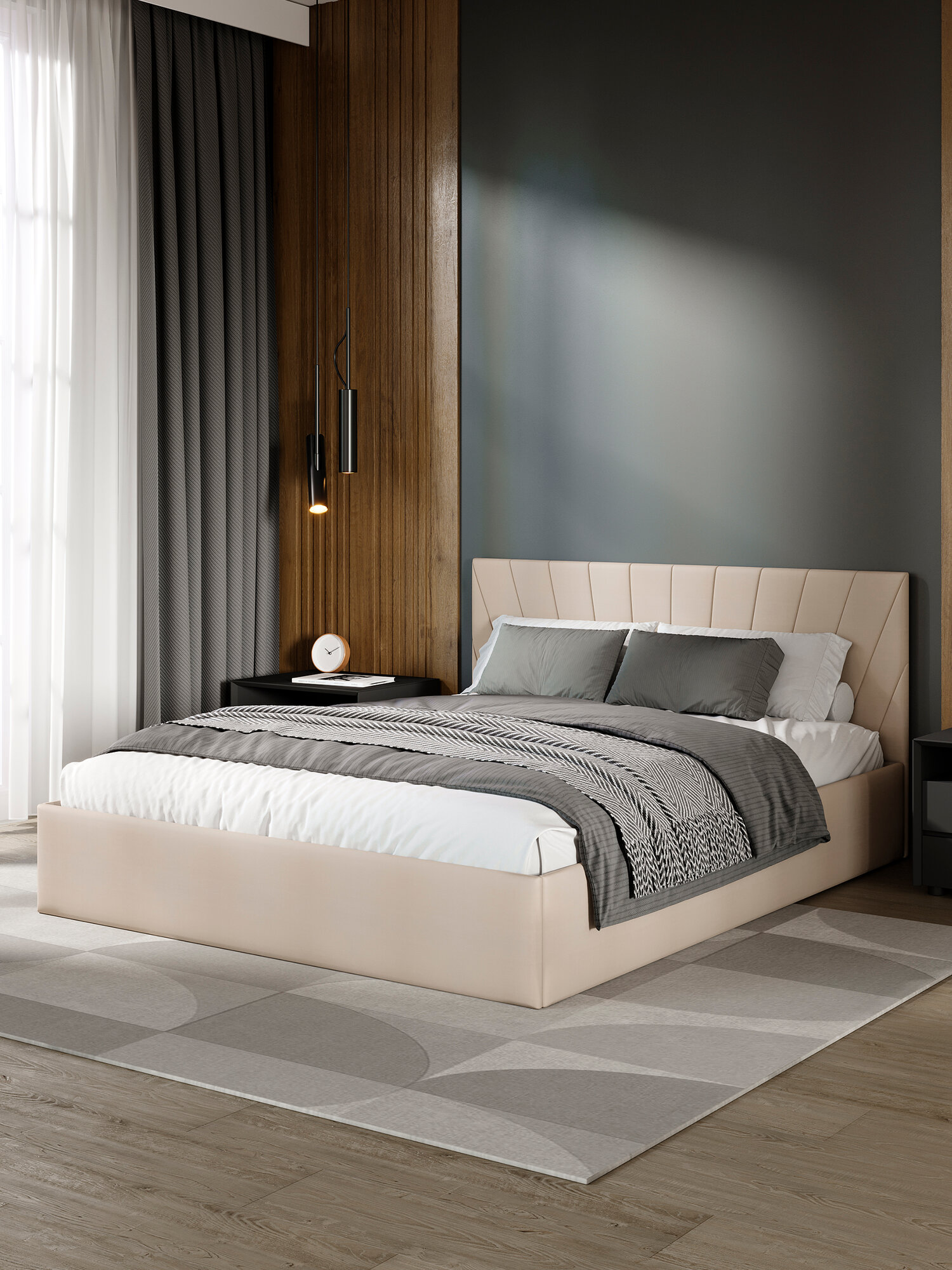 Кровать Трия Эвори, с ПМ, велюр, Confetti Cream, 215х165х89 см