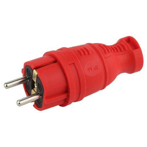 Электрическая вилка Эра прямая, V8-RED-IP44, 16 А, заземление, каучук, красная