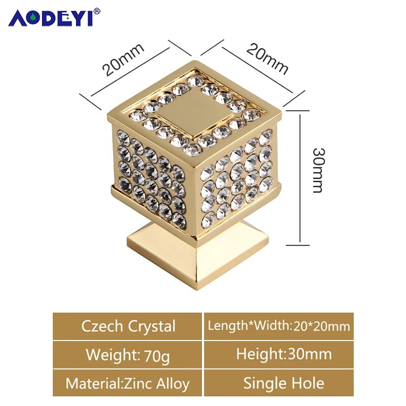 Ручки для шкафов AODEYI хрустальные золотые 20mm Gold S