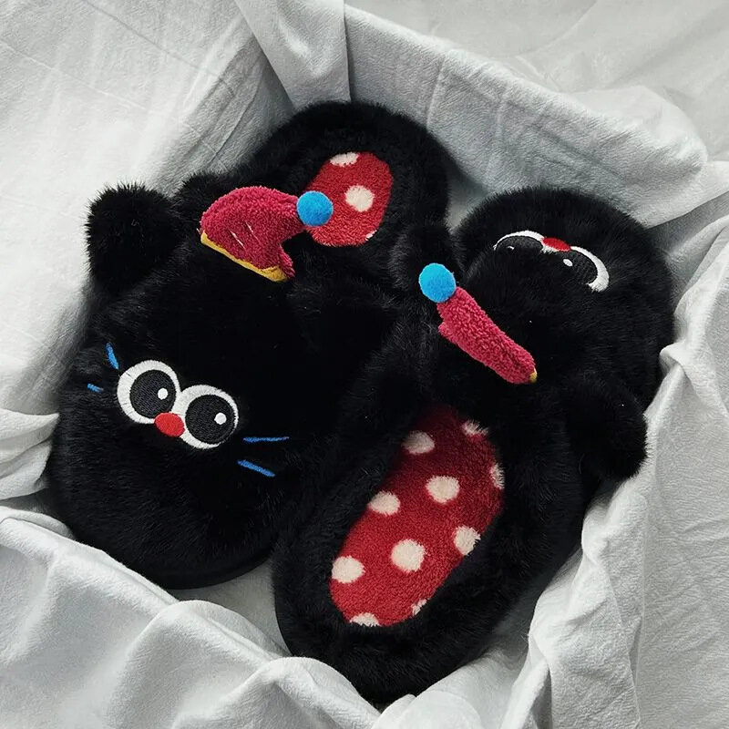 MINISO плюшевые тапочки Sanrio Hello Kitty Kuromi Melody Cinnamonroll женские, 40-41, чёрно-красный
