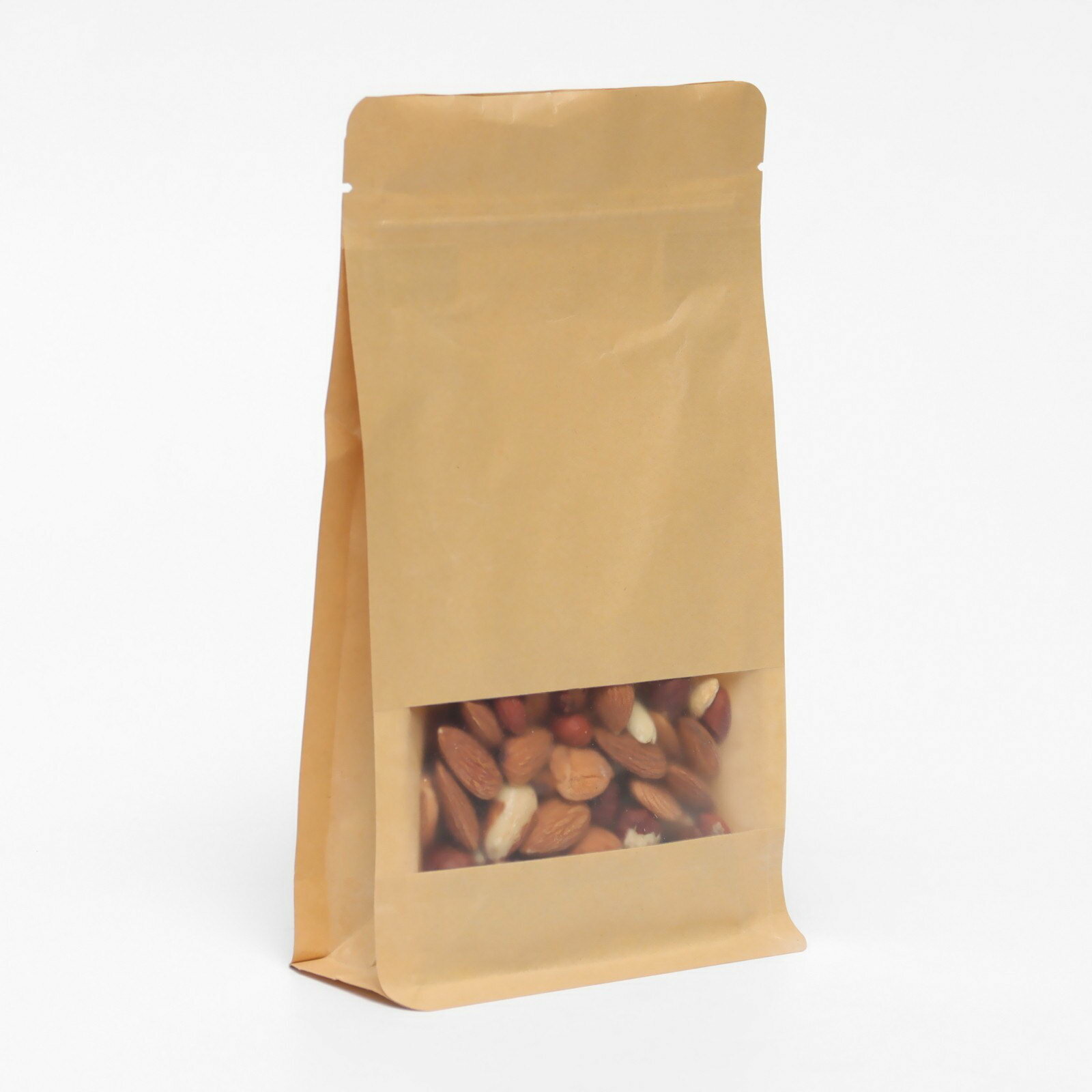 Пакет Zip-lock Крафт с плоским дном, прямоугольное окно, 10x20 см, 50 шт.