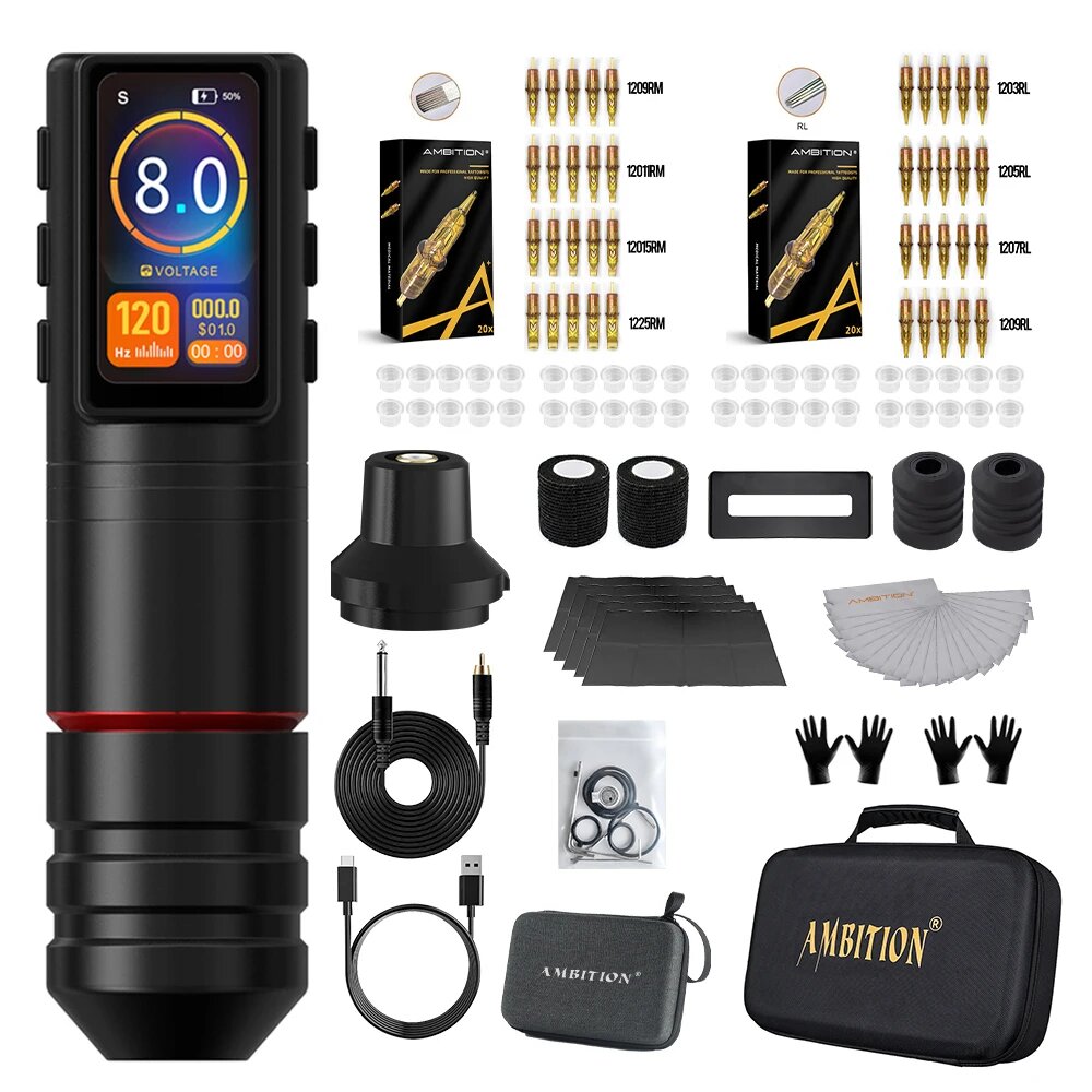 Беспроводная тату-машинка Ambition Ninja Pro комплект игл One battery KIT 1