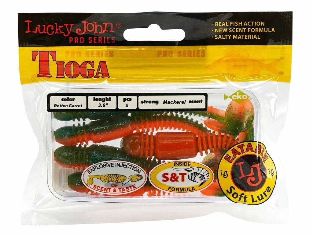 Виброхвосты "съедобные" Lucky John Pro Series TIOGA 3.9in (10 см), цвет T56, 5 шт. / силиконовые приманки для рыбалки