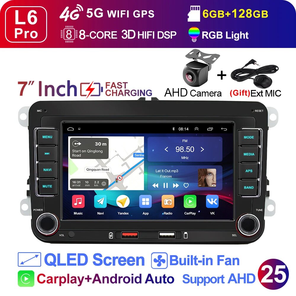 LEHX L13 2din Android 14, автомобильный радиоприемник, мультимедийный Carplay для Volkswagen VW Passat Golf Jetta Polo Skoda, авторадио, стерео GPS 7-L6 Pro(6-128)AHD