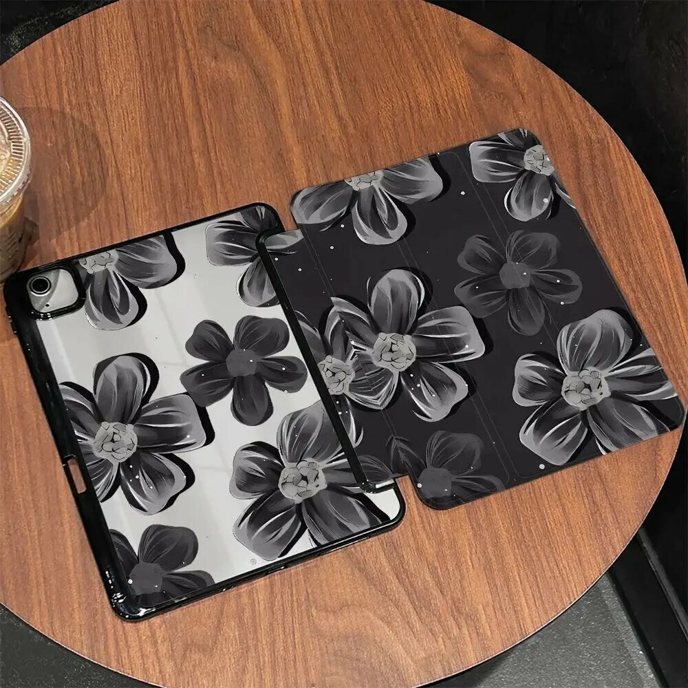 Чехол для iPad 7, 8, 9 поколения, 10.2" (2021, 2020, 2019), Черный, цветок