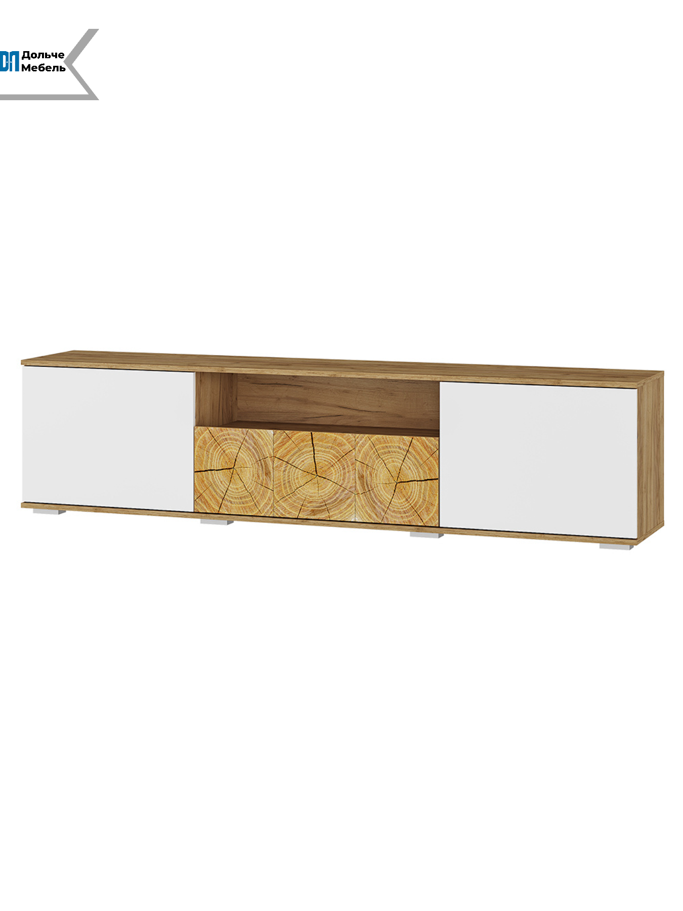 Тумба под телевизор напольная БТС Мебель Тиволи ТБ-06 200 см, цвет крафт, белый