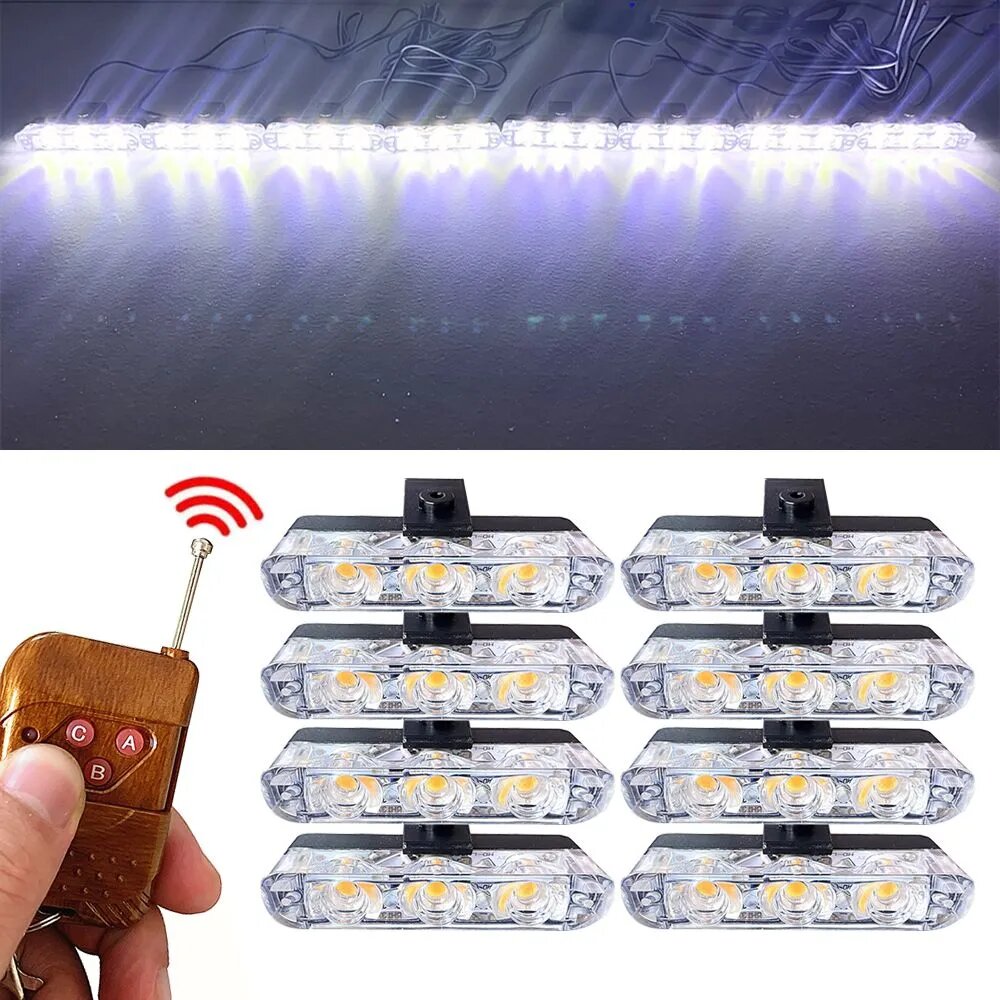 8 Шт 3LED Светодиодный стробоскоп для авто 12v проблесковый маячок Белый свет