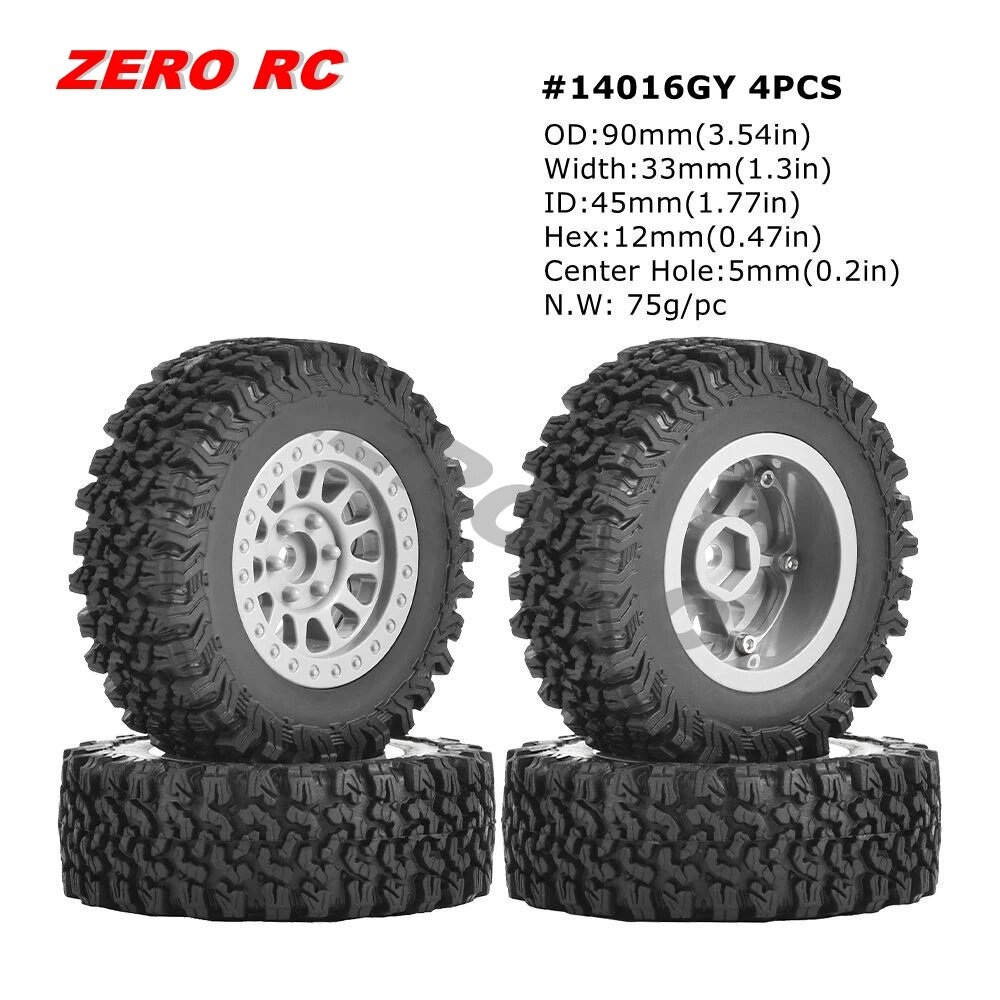 Колеса RC 1/10 1/12, 3.54" OD, Черный, #14016GY-4PCS