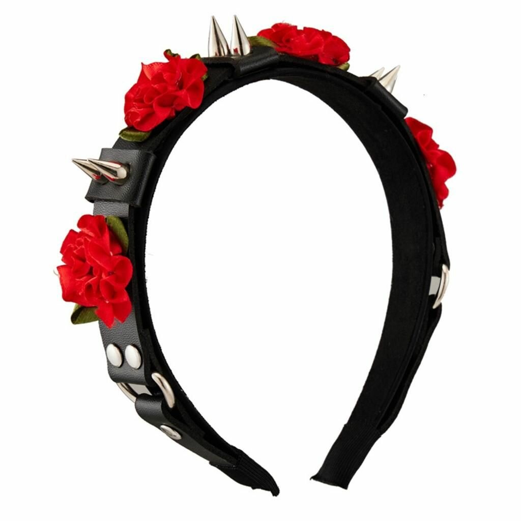 Кожаный ободок для волос с заклепками, Черный