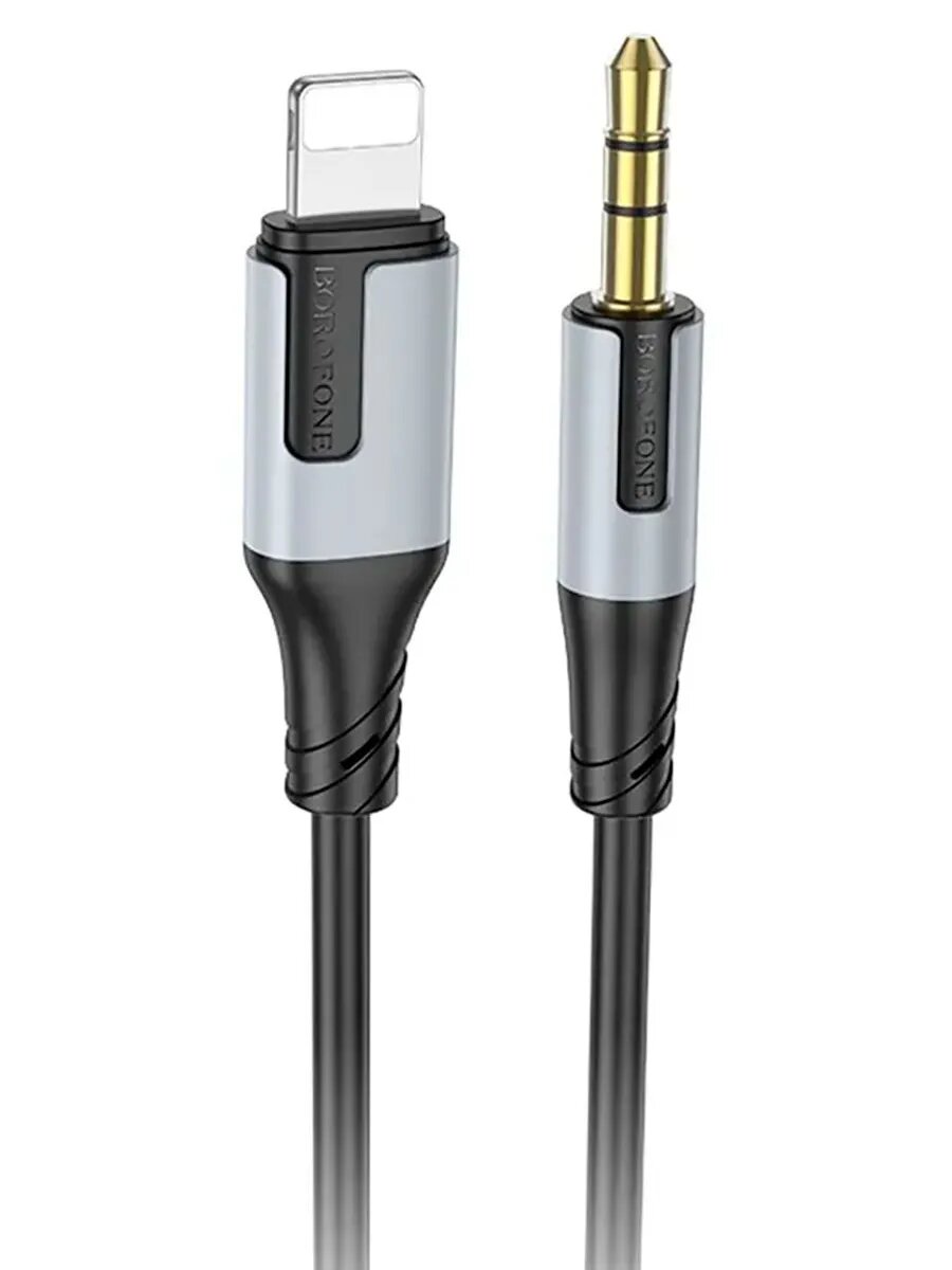 Аудио-переходник Borofone BL19 Lightning to 3.5мм Jack AUX , 1 метр, черный / кабель на наушники для iPhone, провод аукс