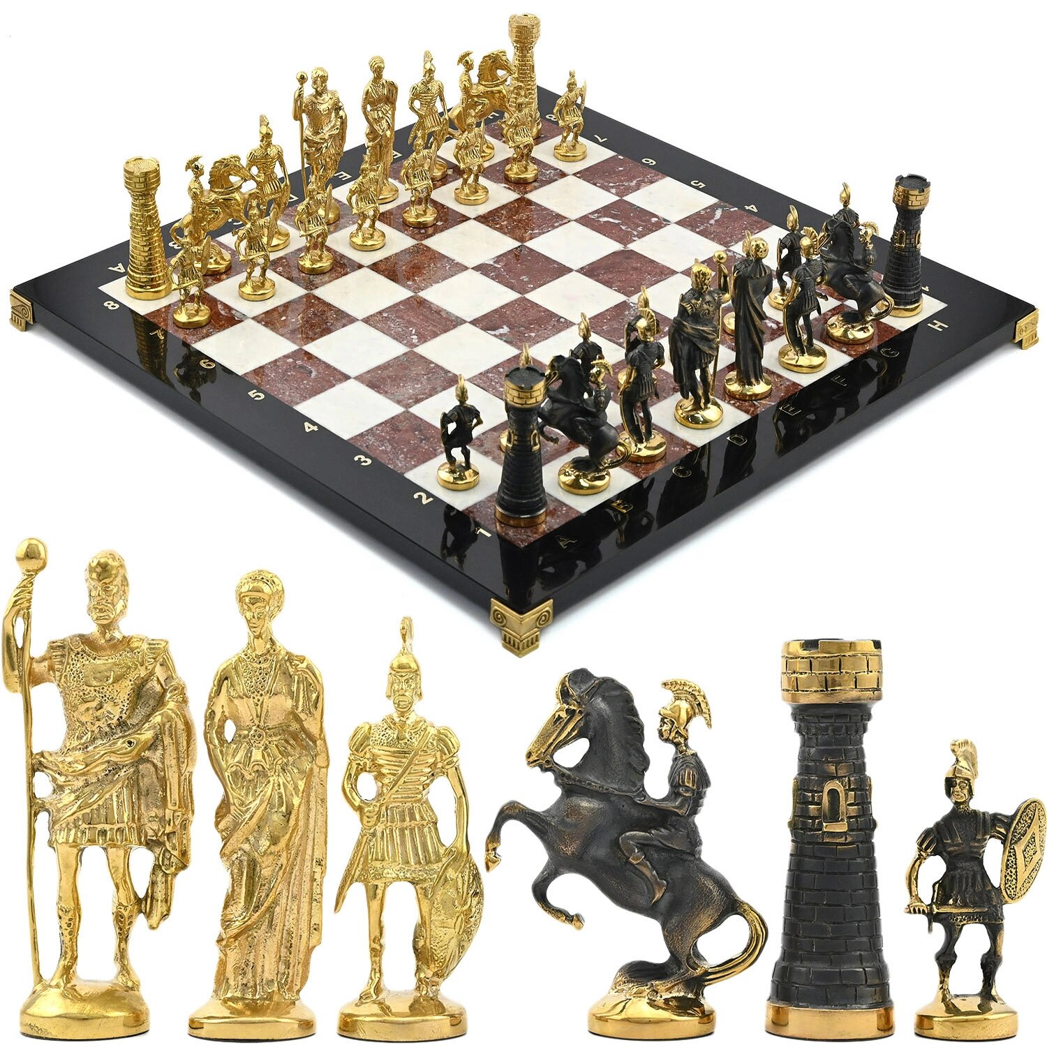 Шахматы подарочные из камня и бронзы Римские, 410*410мм