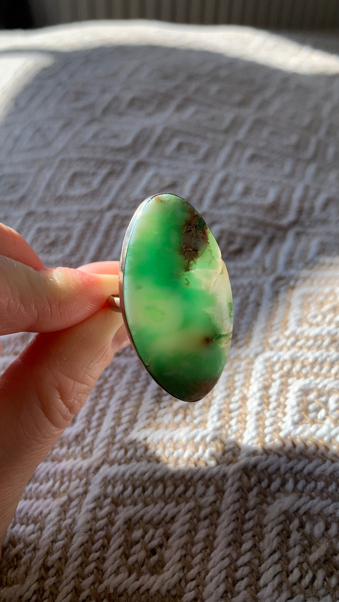 Кольцо-кулон, хризопраз