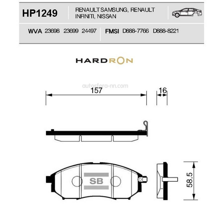 SANGSIN BRAKE HP1249 колодки тормозные передние HP1249 HARDRON