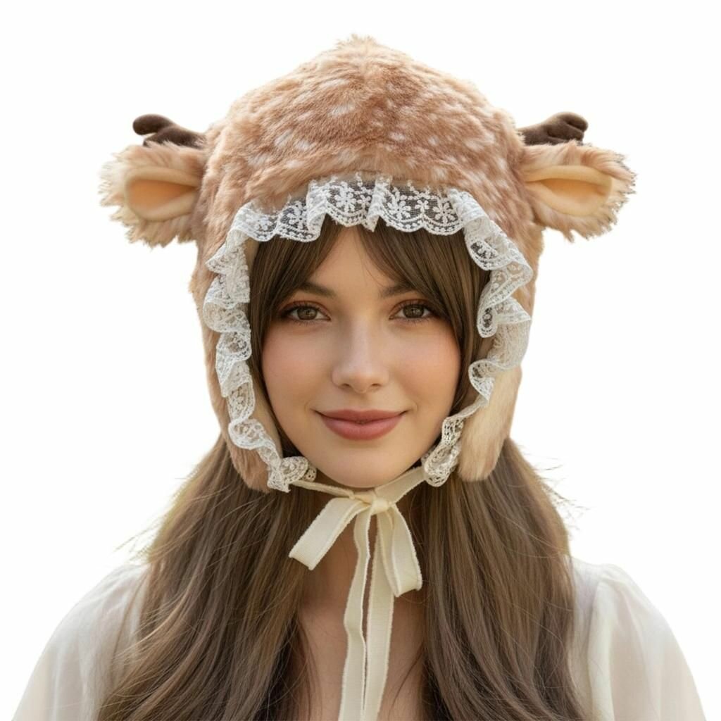 Меховая шапка-ловушка с оленьими рогами, - Желтая шляпа с изображением оленя