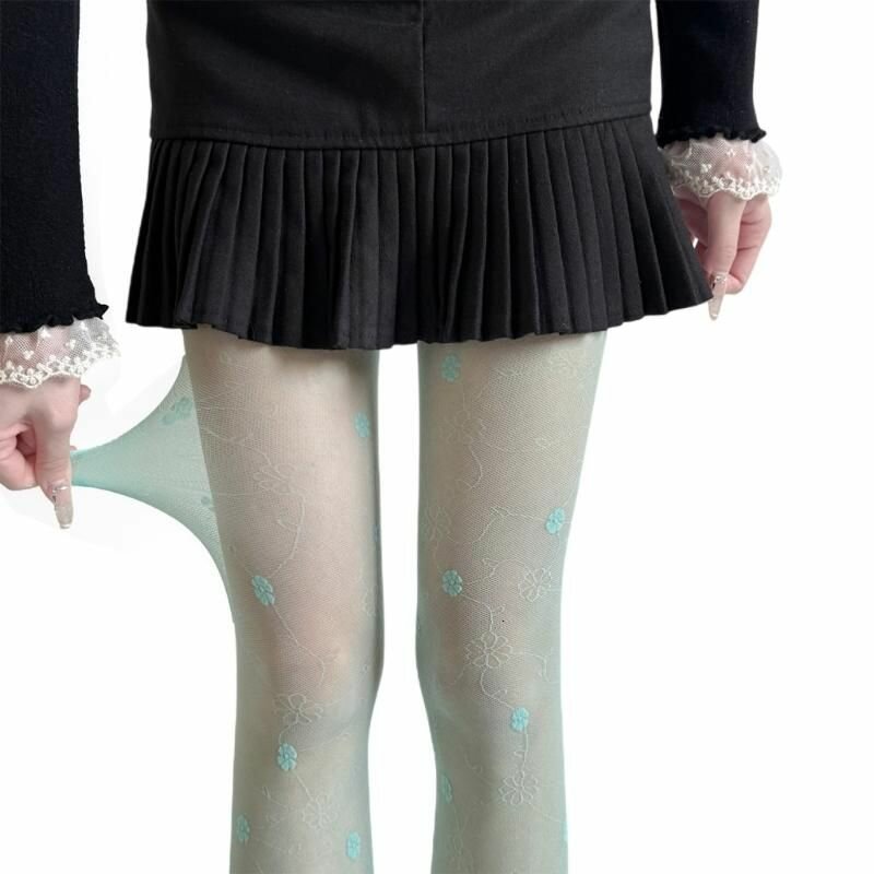 Женские цветные колготки с кружевным узором, Мятно - зеленый