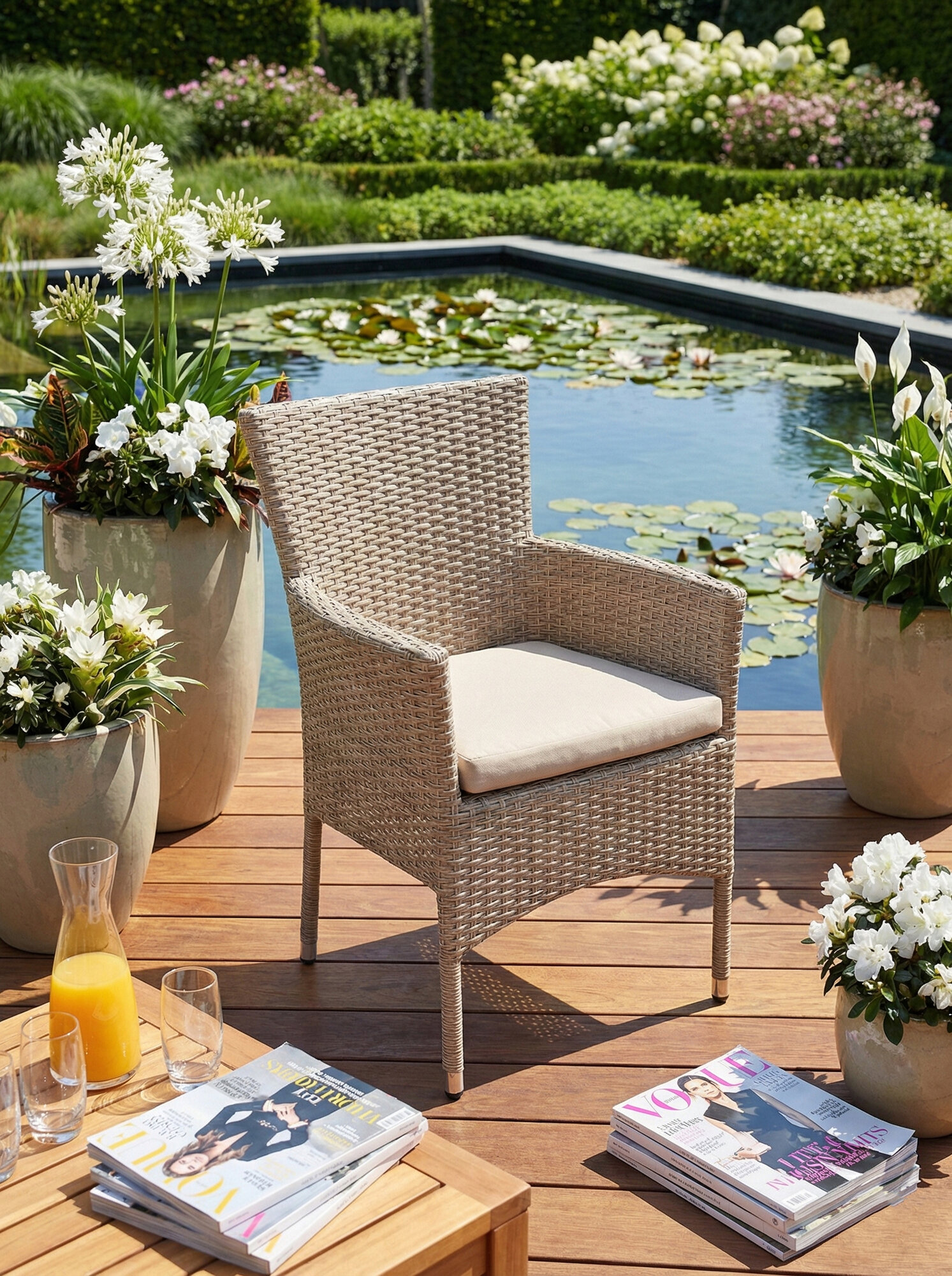 Кресло из искусственного ротанга Кензо (Kenzo) серый подушка бежевая