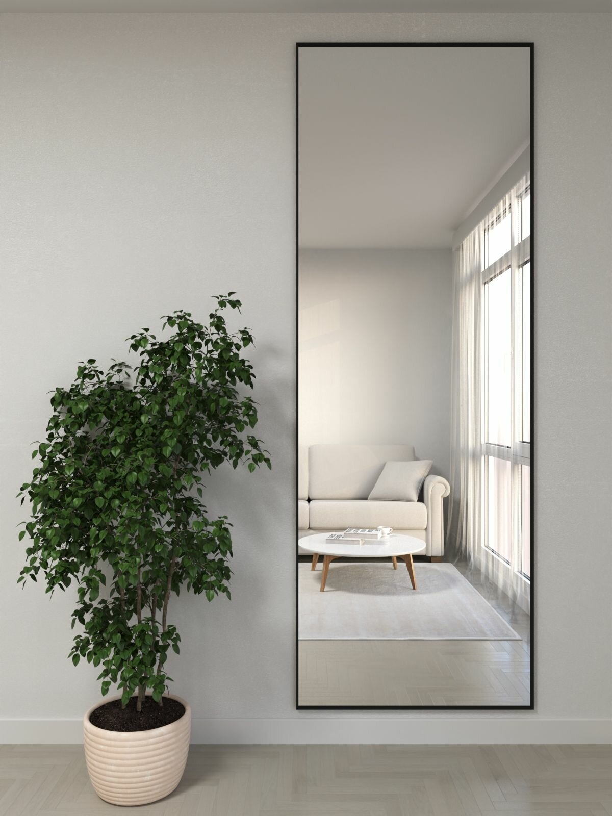 Зеркало настенное 240х80 см. черное в алюминиевой раме интерьерное BLX MIRROR