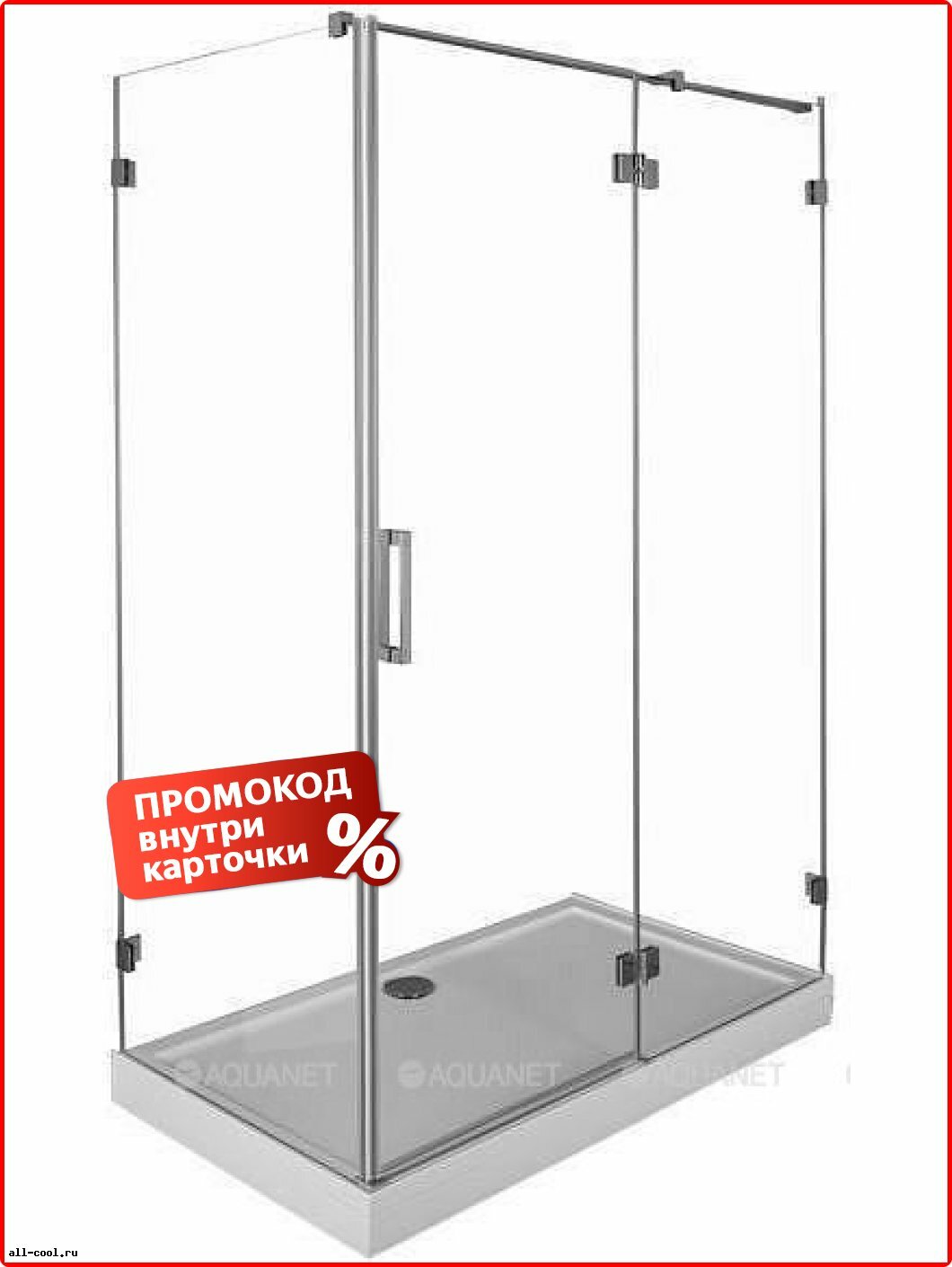 Душевой уголок Aquanet Lina 150x80, прямоугольная, прозрачное, серебристый, распашные, без поддона в комплекте, левосторонний