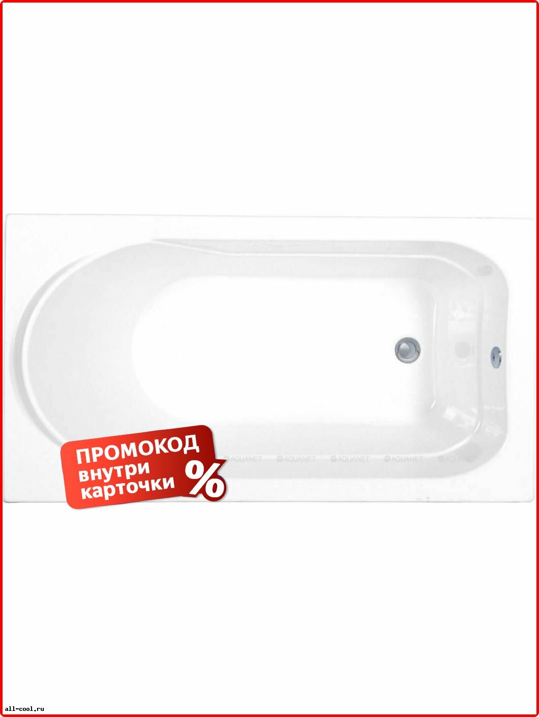 Ванна Aquanet Tonio 120x70, акрил, прямоугольная, встраиваемая пристенная, белый