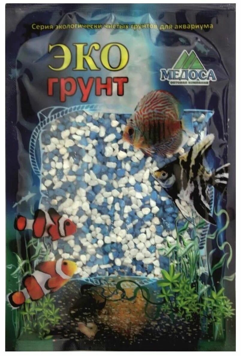 Грунт для аквариума Цветная мраморная крошка бело-голубая блестящая 2 - 5 мм 1 кг. ЭКОгрунт