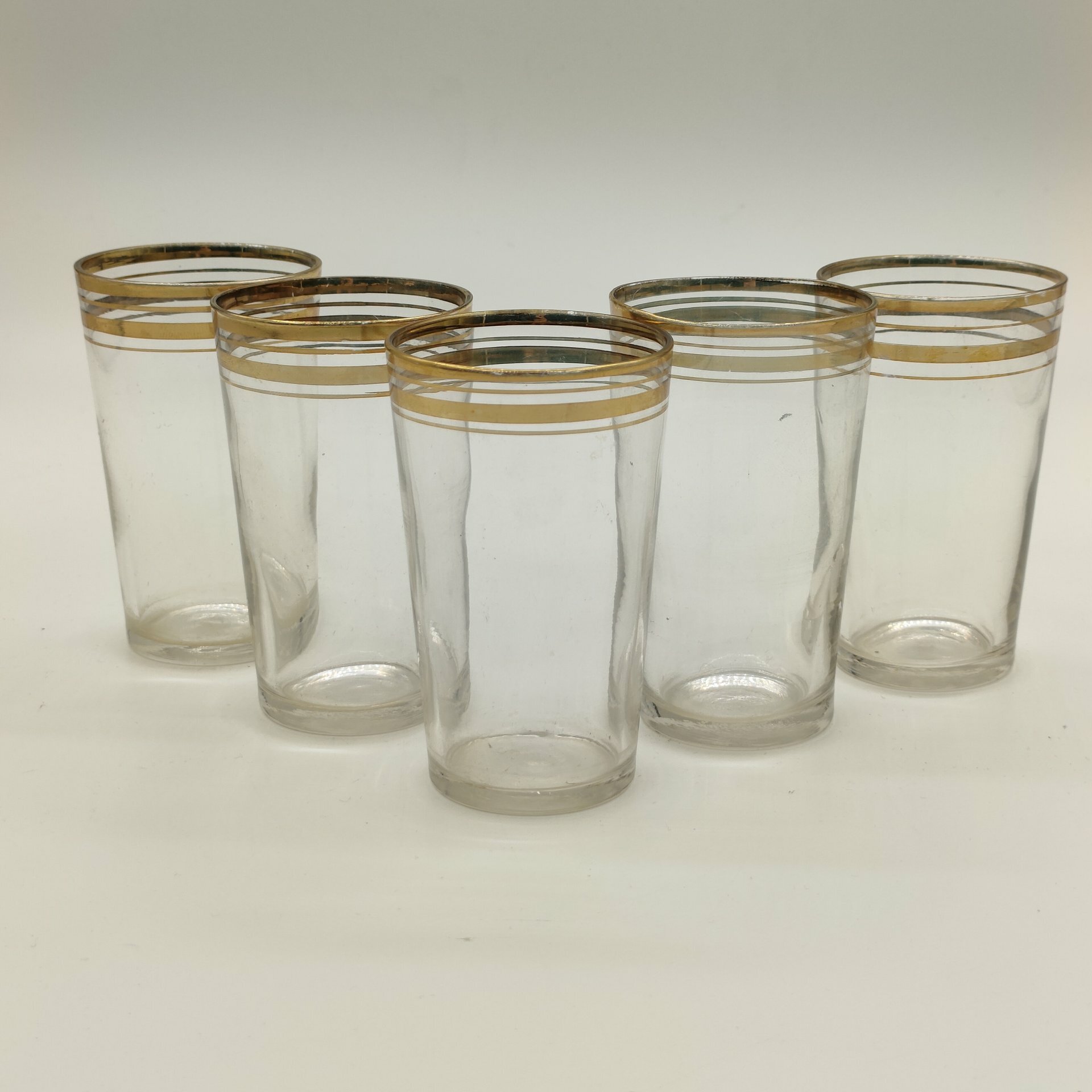 Набор стопок (стаканов) на 5 персон с ленточным декором, стекло, золочение, СССР
