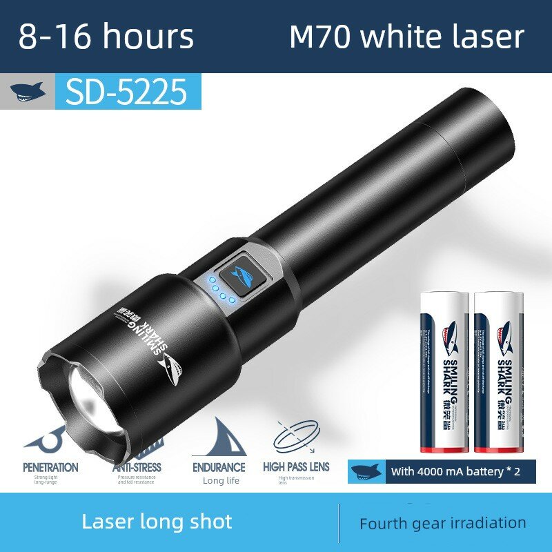 Улыбающаяся акула, белый лазер, супер яркий фонарик, длительный срок службы, сильный свет, тактический уличный походный