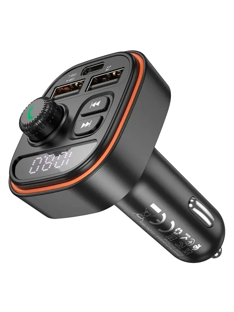 FM модулятор (трансмиттер) Borofone BC59 Bluetooth (2*USB + Type-C), 2.4A, цвет черный