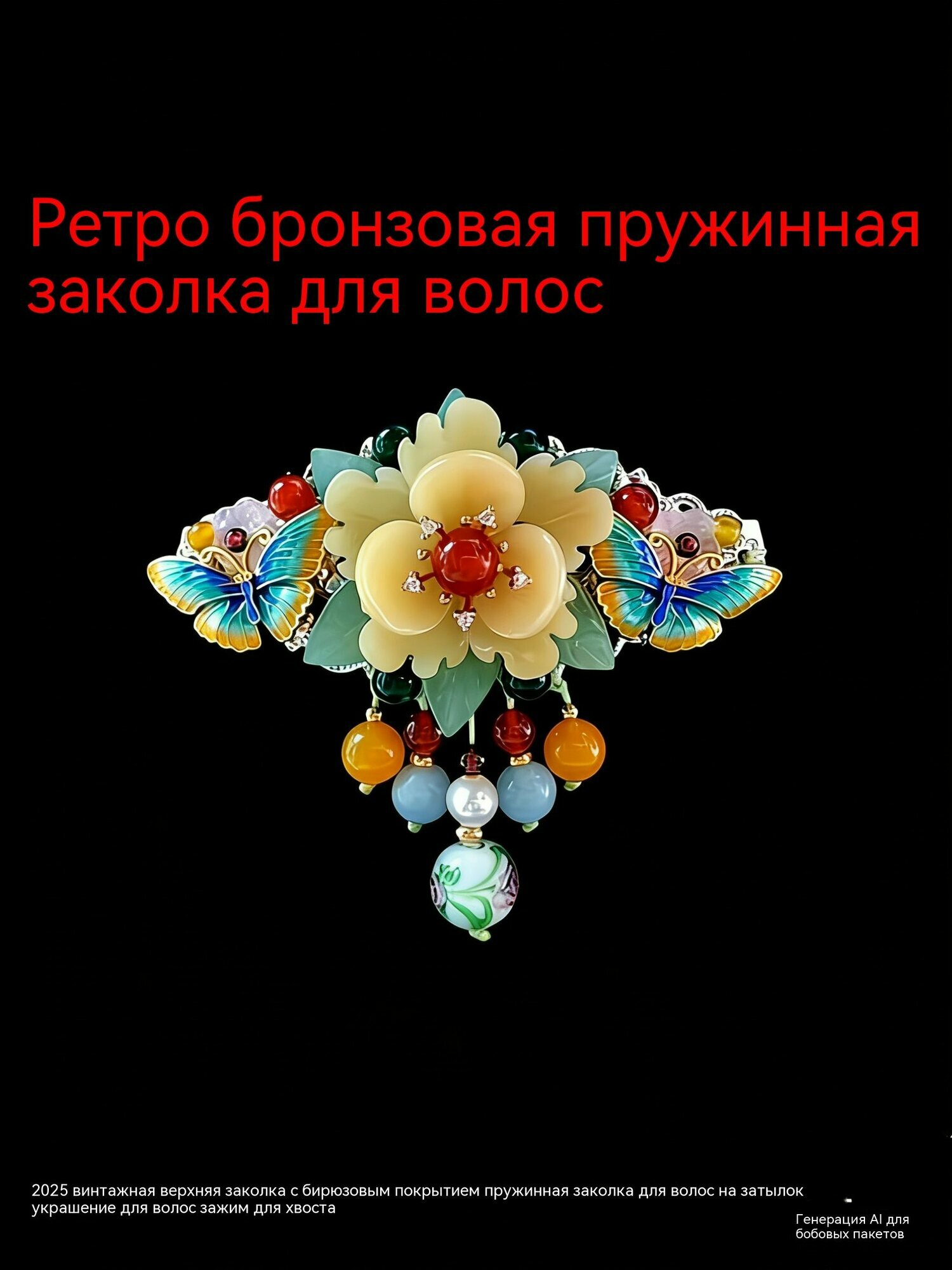 Винтажная заколка для волос с эмалью Cloisonn, пружинная конструкция, для ханьфу и кипао, длина 20 см