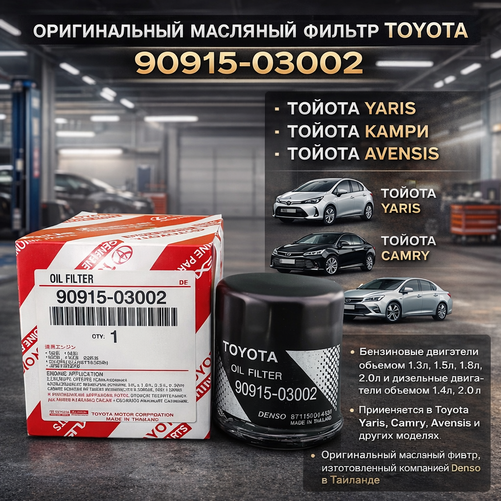 Фильтр масляный 90915-30002 для Toyota Yaris, Camry, Avensis