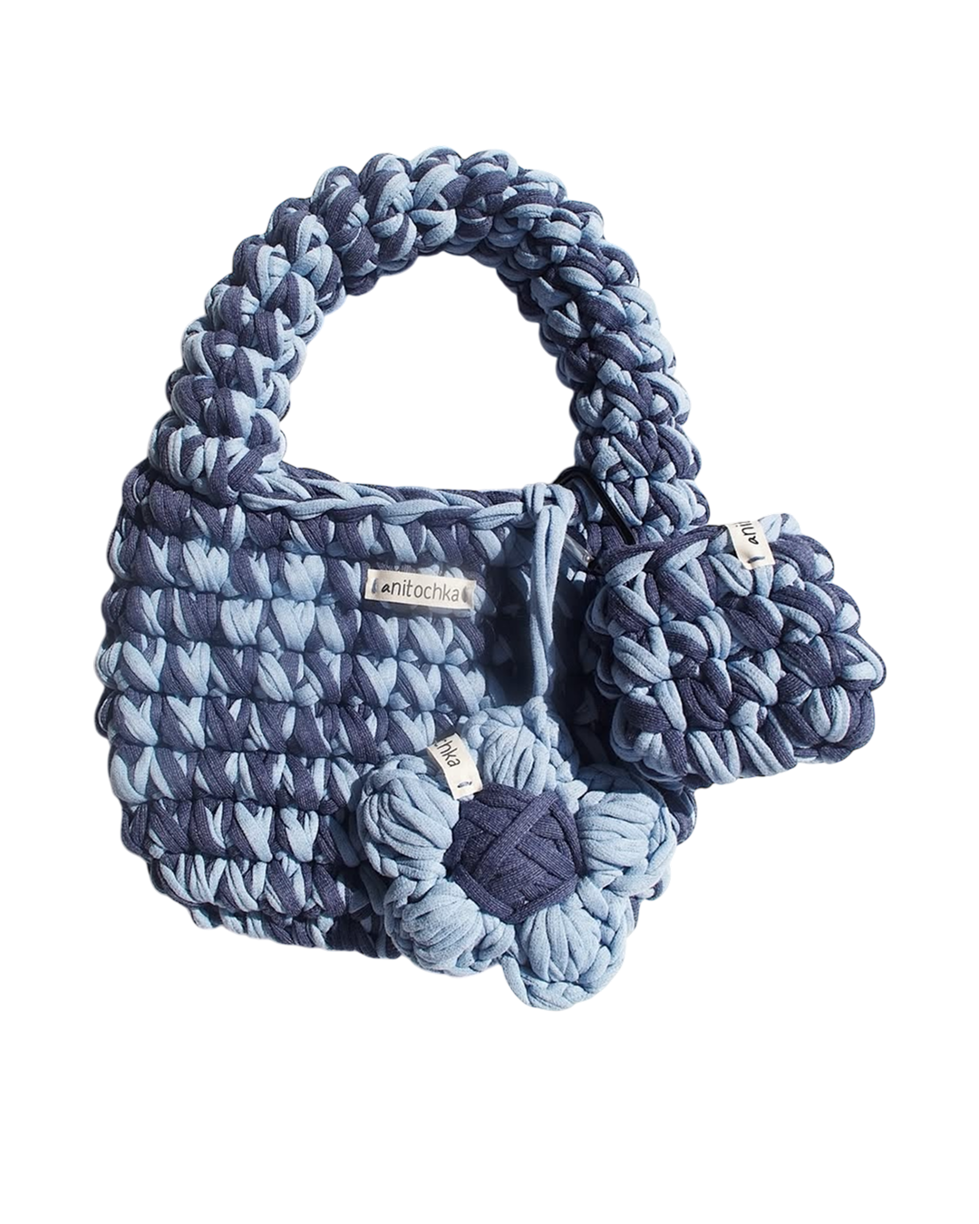 Сумка багет  anitochka.shop, с брелком-цветком и чехлом для наушников, 27×20 см, синий и голубой меланж