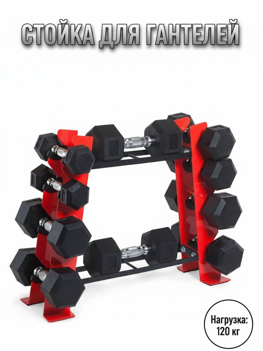 Фитнес стойка для гантелей с нагрузкой 120 кг, стеллаж для гантелей металлический
