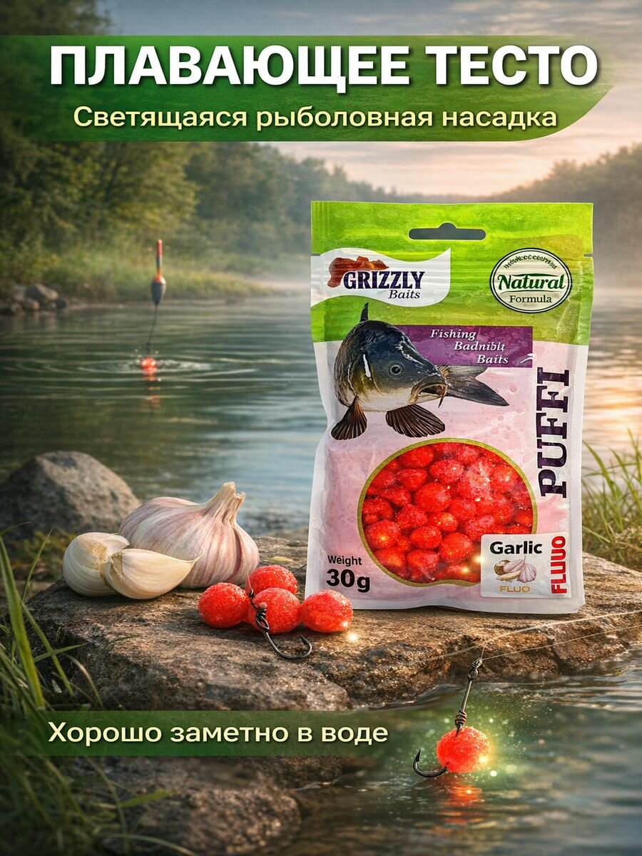 Воздушное тесто для рыбалки светящееся Puffi чеснок, плавающая насадка, 8мм 30 г