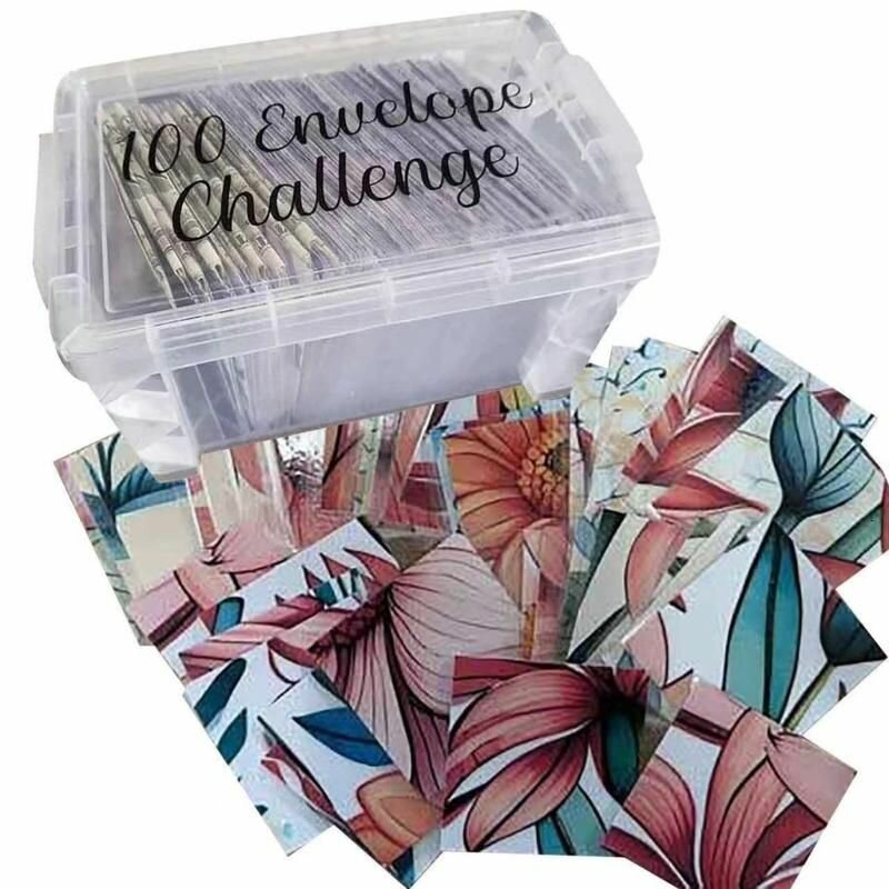 Конверты для челленджа Экономия денег (100 шт.), - Красный и синий цветок