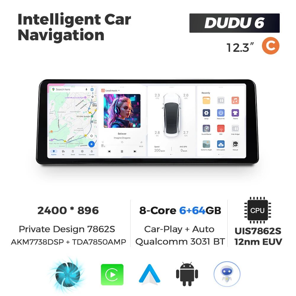 DUDUAUTO Универсальный 8-ядерный 12,3-дюймовый Android Интеллектуальные автомагнитола C DUDU6-6G-64G