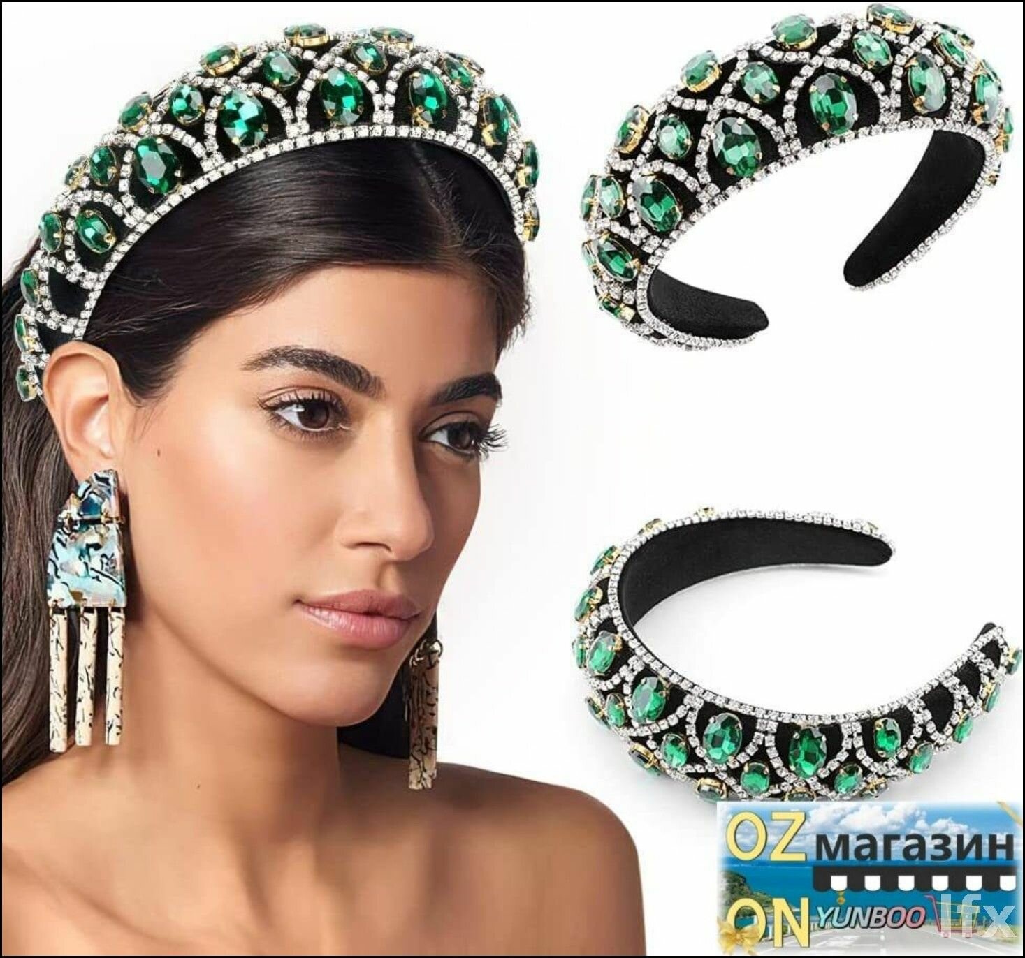 Эксклюзивный восточный ободок корона, декорированный стразами и камнями