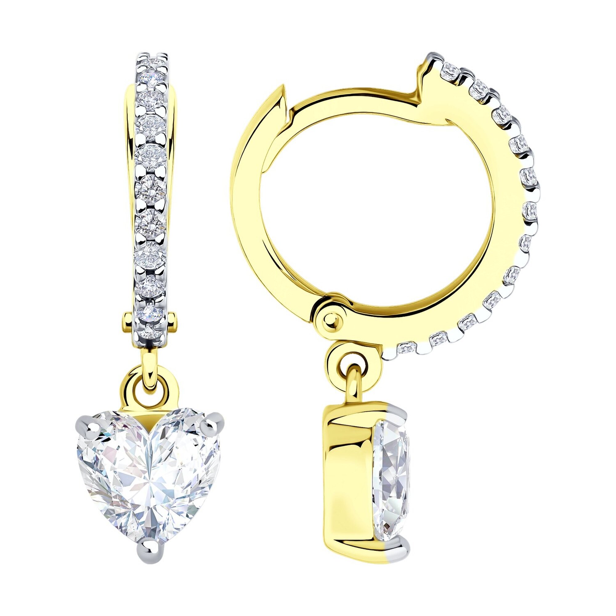Серьги, серебро, 925 проба, золочение, фианит
